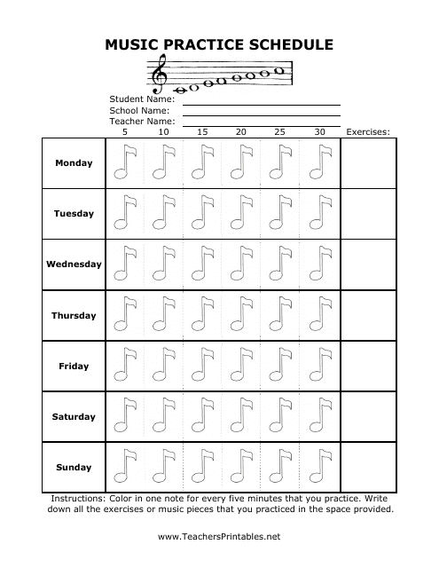 Weekly Music Practice Log Template Download Printable PDF Templateroller