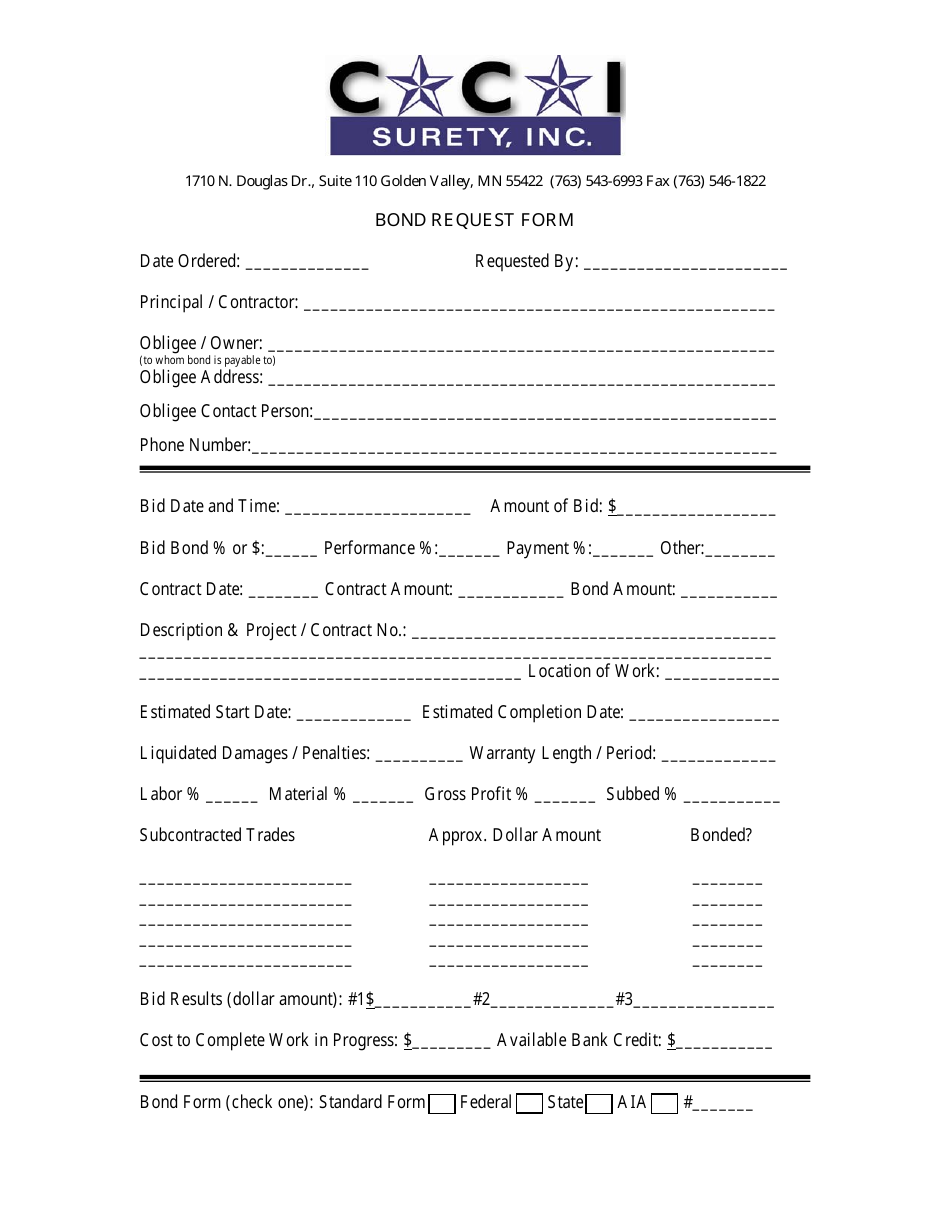 Bond Request Form - Cci Surety, Inc. - Fill Out, Sign Online and ...