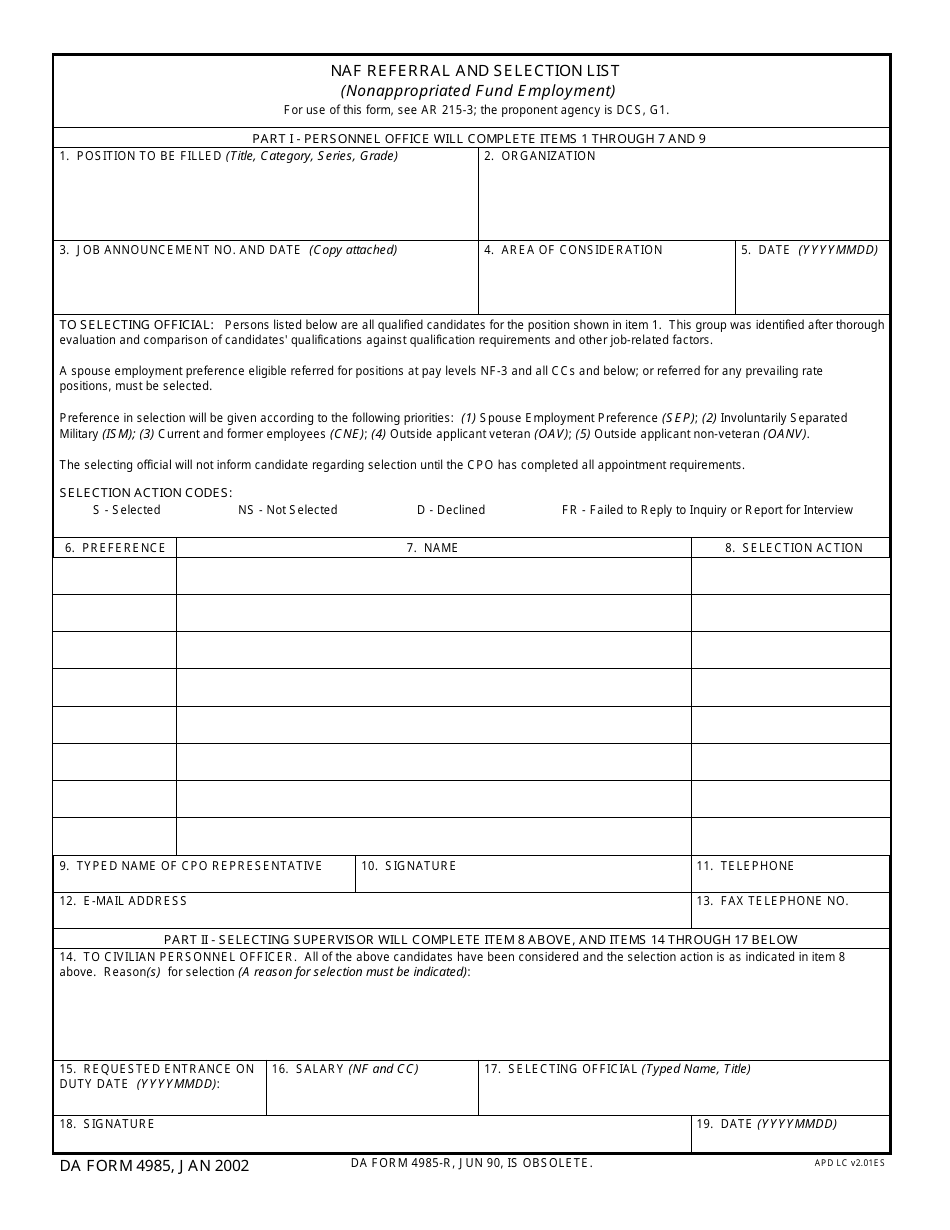 DA Form 4985 - Fill Out, Sign Online and Download Fillable PDF ...