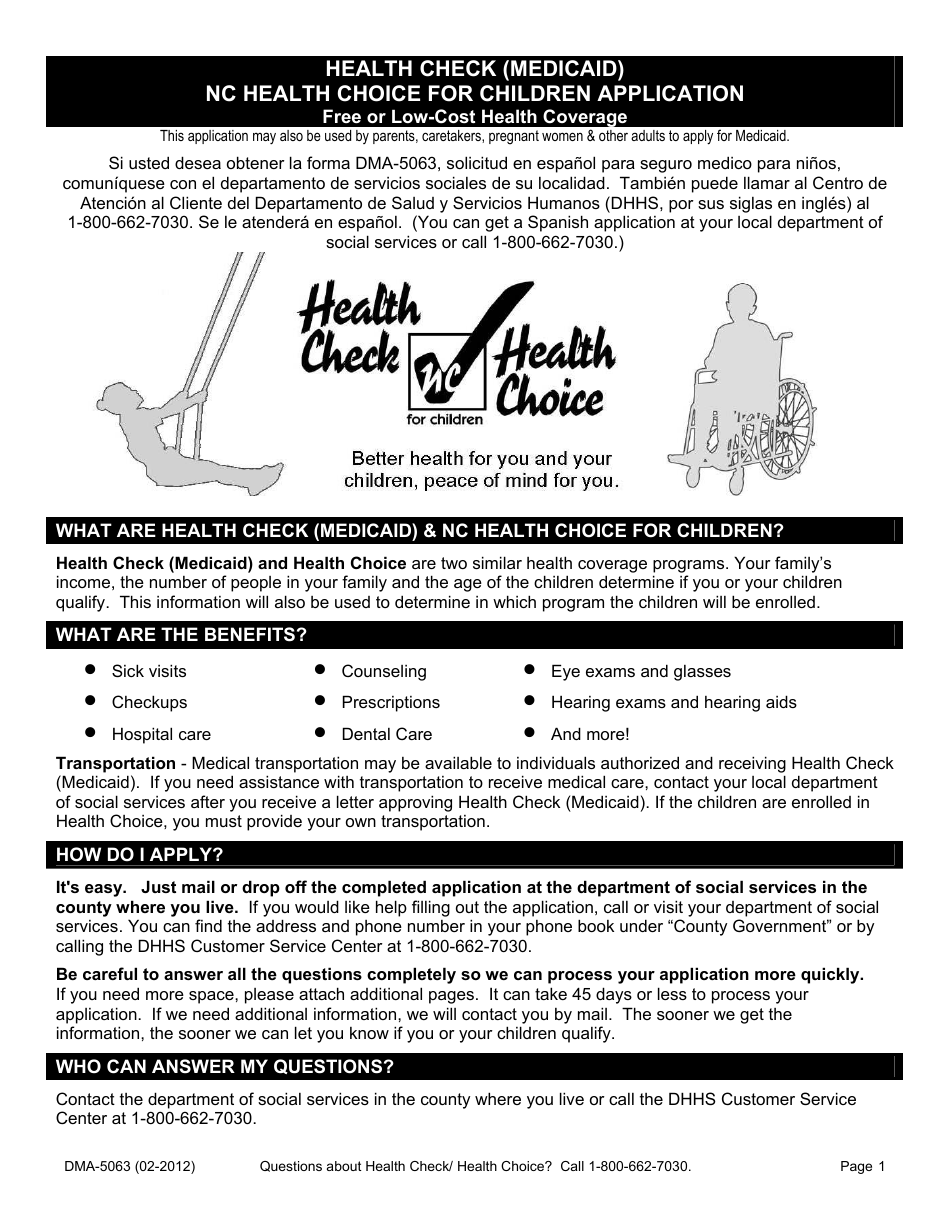 Form DMA-5063 - Fill Out, Sign Online and Download Fillable PDF, North ...
