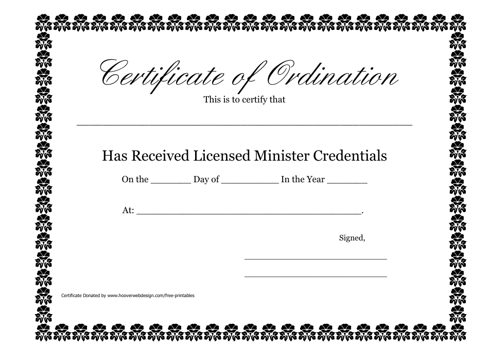 Printable Pastor Ordination Certificate Template