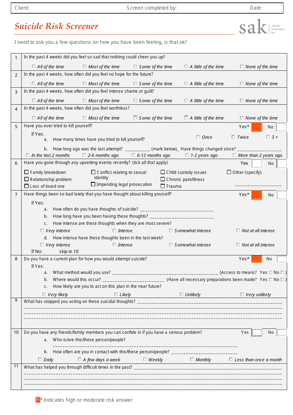 Suicide Risk Screener Template - Fill Out, Sign Online and Download PDF ...
