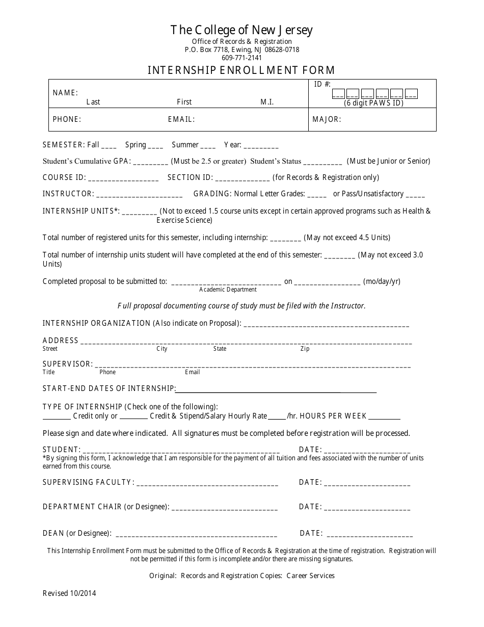 Internship Enrollment Form - the College of New Jersey - Fill Out, Sign ...