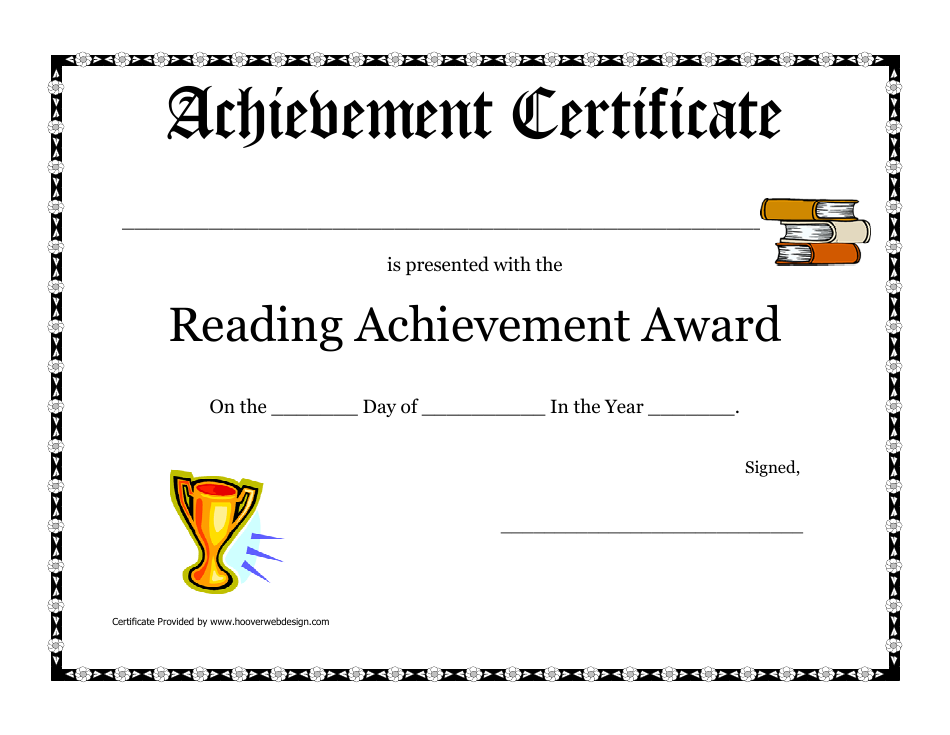 Reading Achievement Award Certificate Template Download Printable PDF 