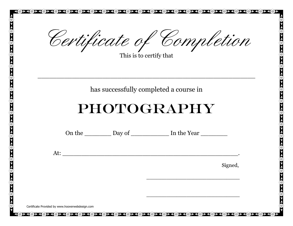 Photography Course Certificate of Completion Template Download ...