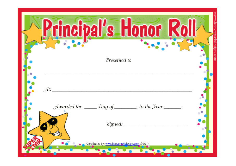 Principals Honor Roll Certificate Template Download Printable PDF 