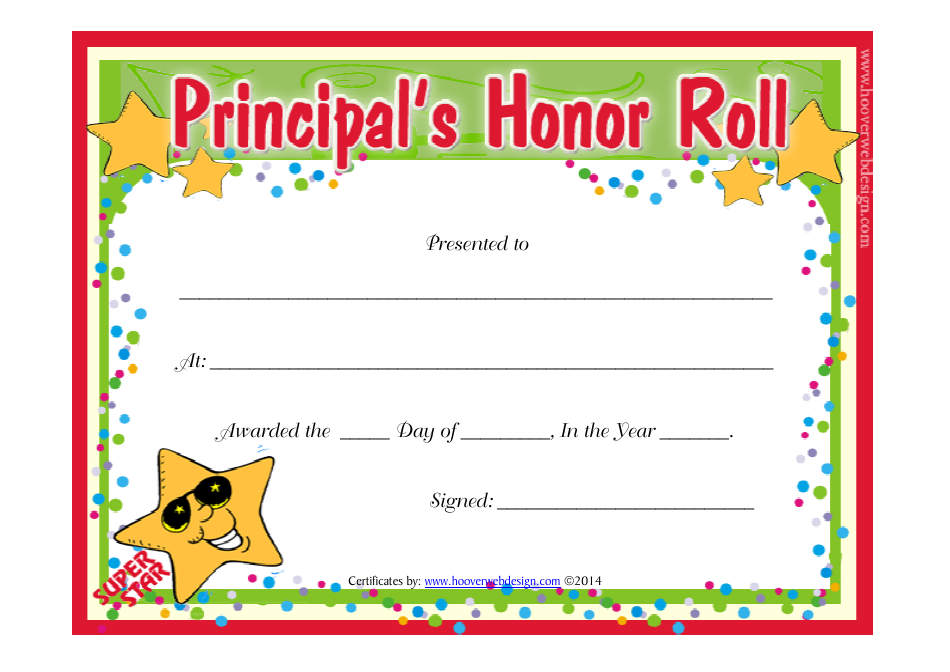 Principals Honor Roll Certificate Template Download Printable PDF 