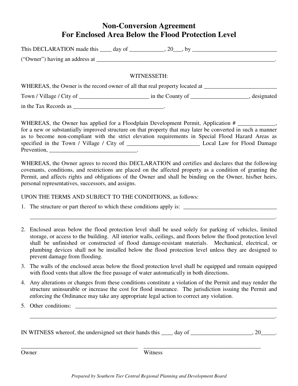 Non-conversion Agreement for Enclosed Area Below the Flood Protection ...