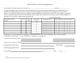 Head Start CACFP Enrollment Form Download Printable PDF | Templateroller