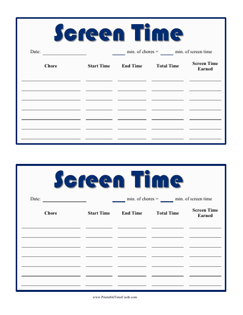 Daily Screen Time Card Template Download Printable PDF Templateroller