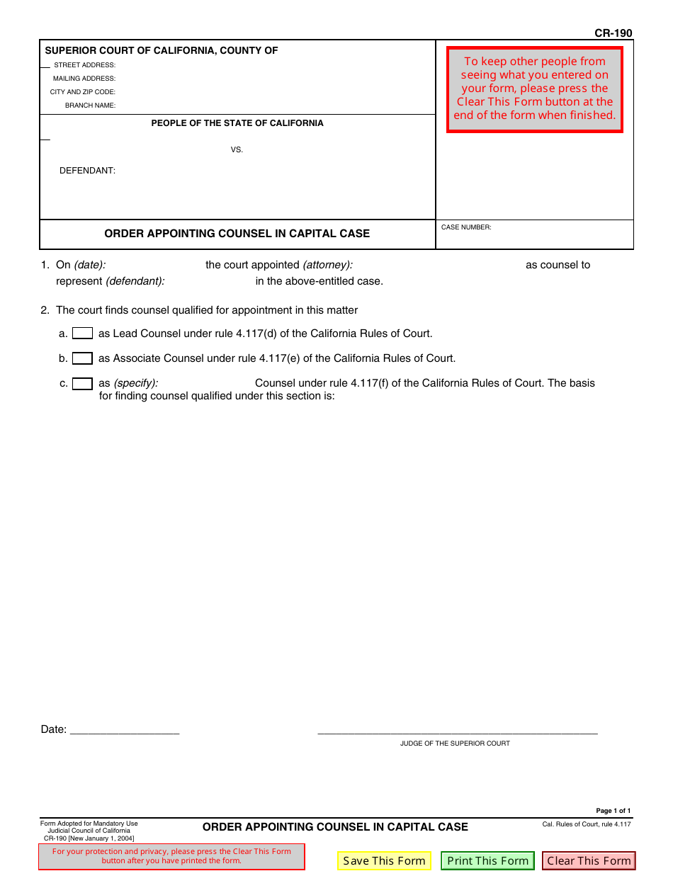 Form CR-190 - Fill Out, Sign Online and Download Fillable PDF ...