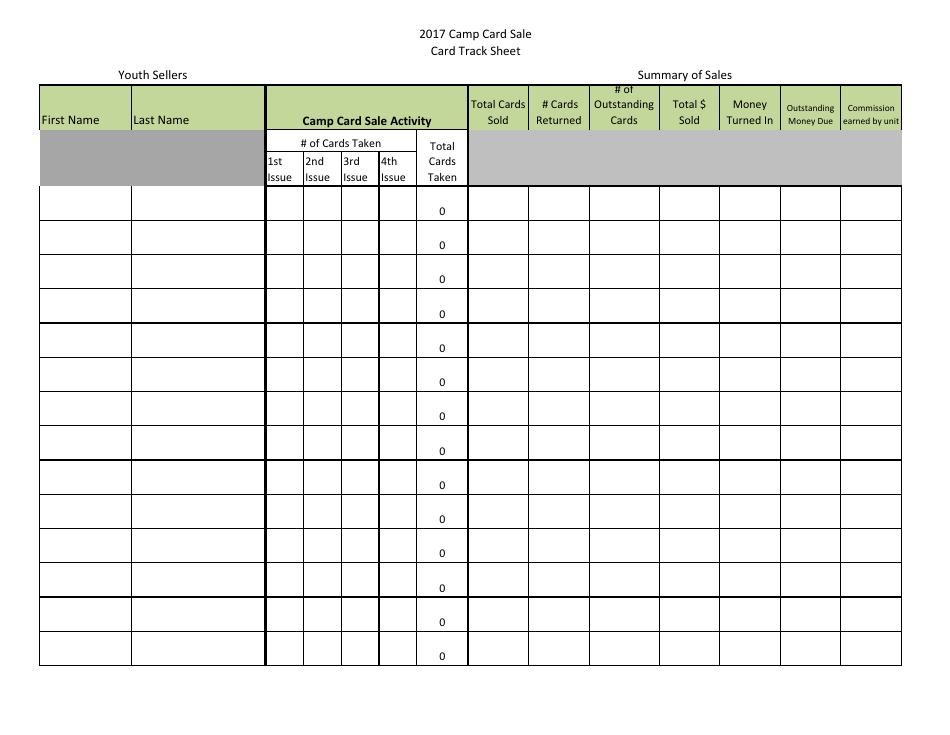 Camp Card Sale Tracking Sheet Template Download Printable PDF ...
