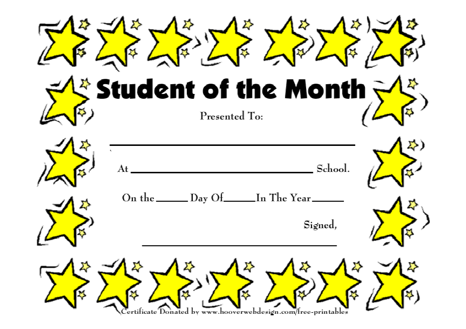 Free Printable Student Of The Month Certificate Template Printable 