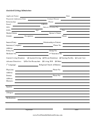 Assisted Living Admission Form Download Printable PDF | Templateroller