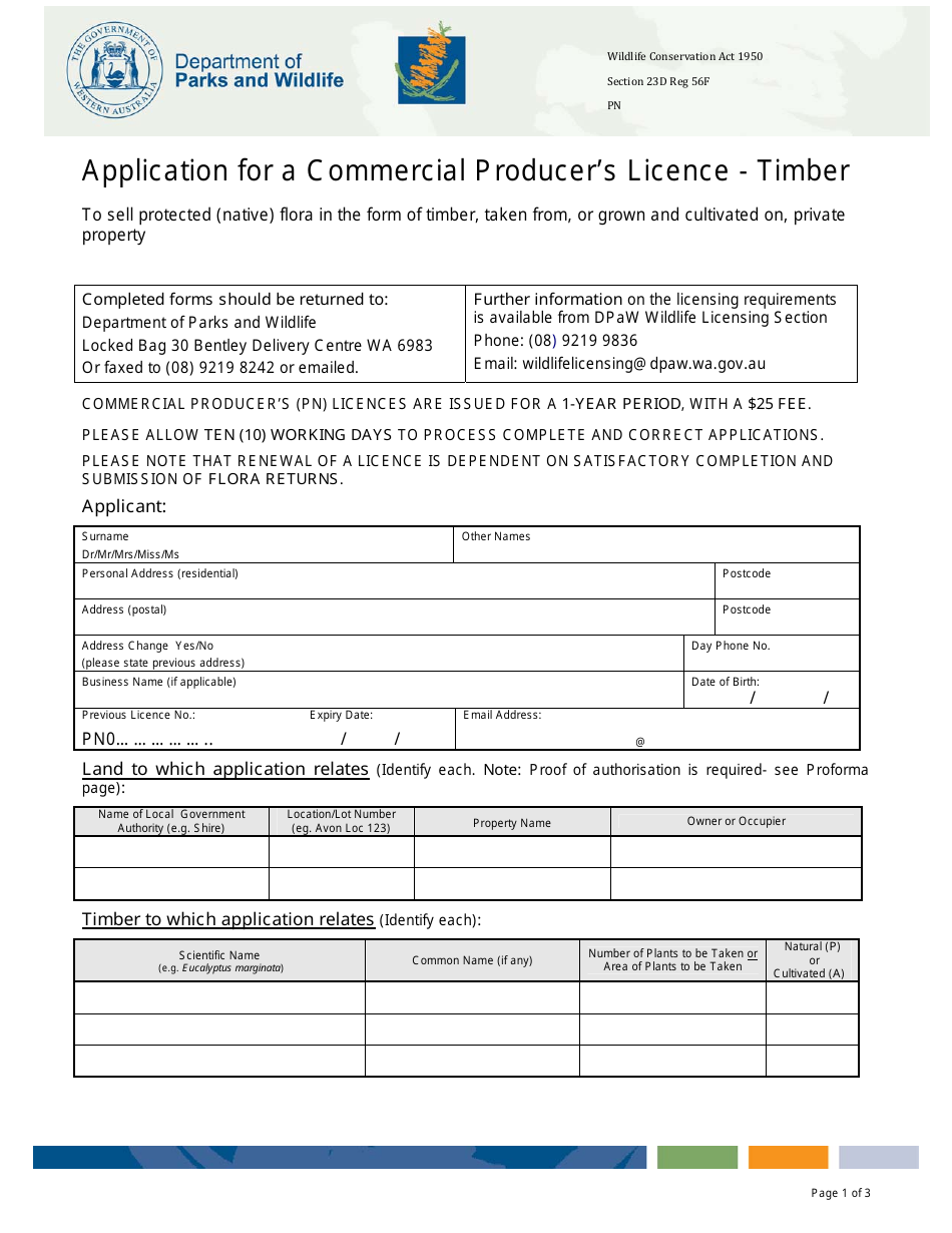 Western Australia Australia Application Form for a Commercial Producer ...