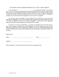 Statement and Acknowledgement of at-Will Employment Download Printable ...