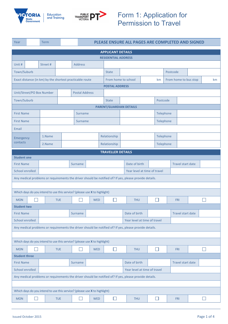 Victoria Australia Application Form for Permission to Travel - Public ...