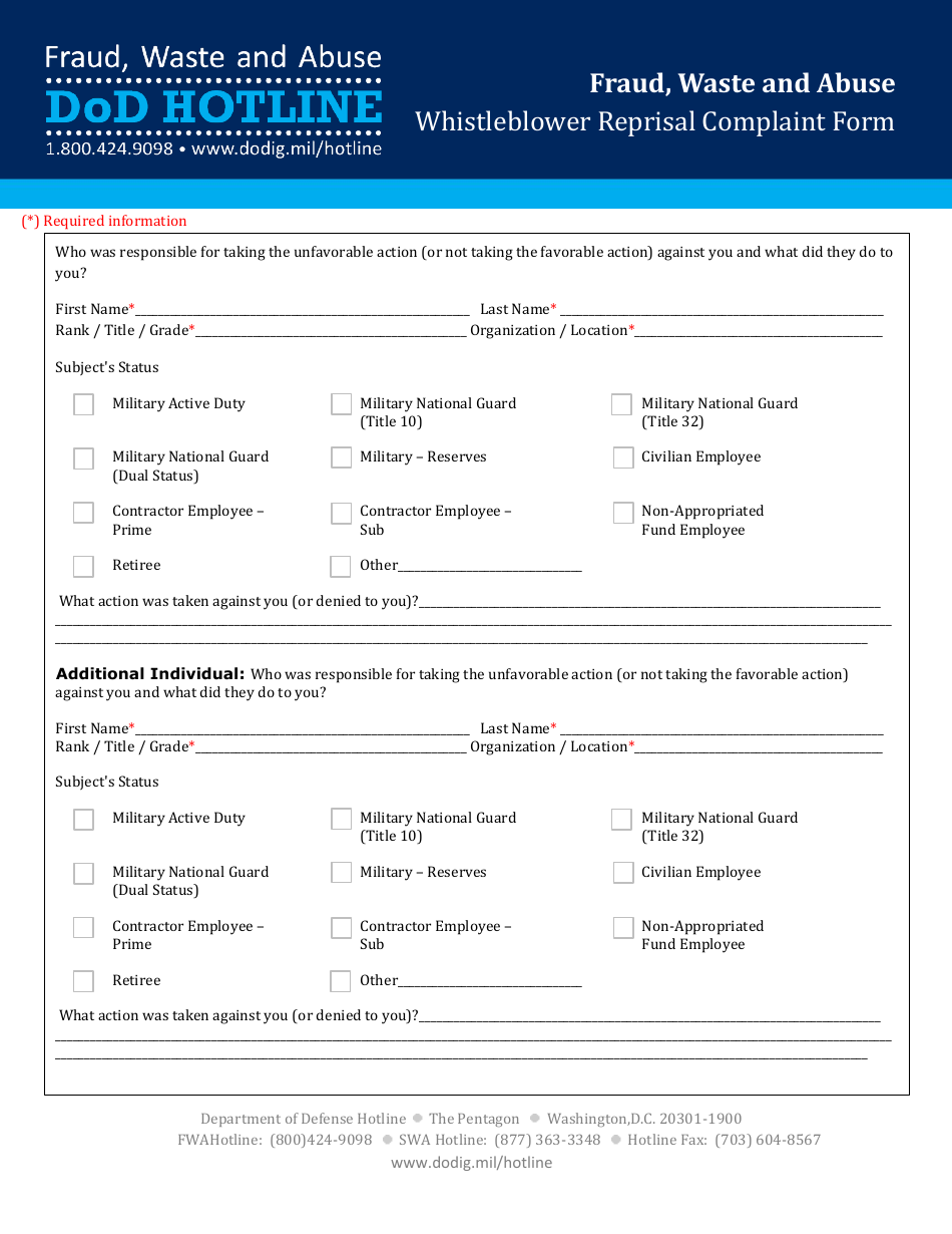Fraud, Waste and Abuse Whistleblower Reprisal Complaint Form - Fraud ... Fraud, Waste and Abuse Whistleblower Reprisal Complaint Form - Fraud ...
