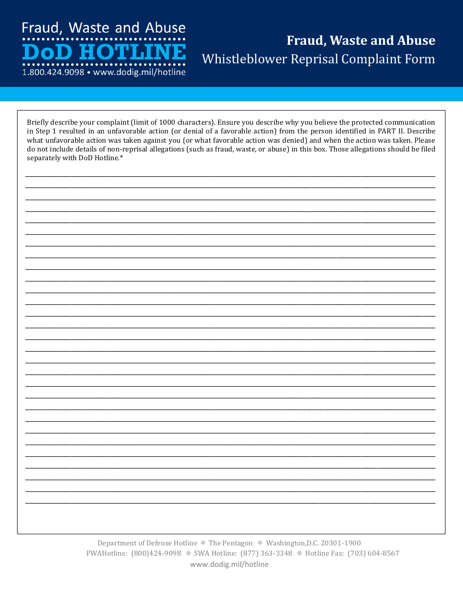 Fraud, Waste and Abuse Whistleblower Reprisal Complaint Form - Fraud ... Fraud, Waste and Abuse Whistleblower Reprisal Complaint Form - Fraud ...