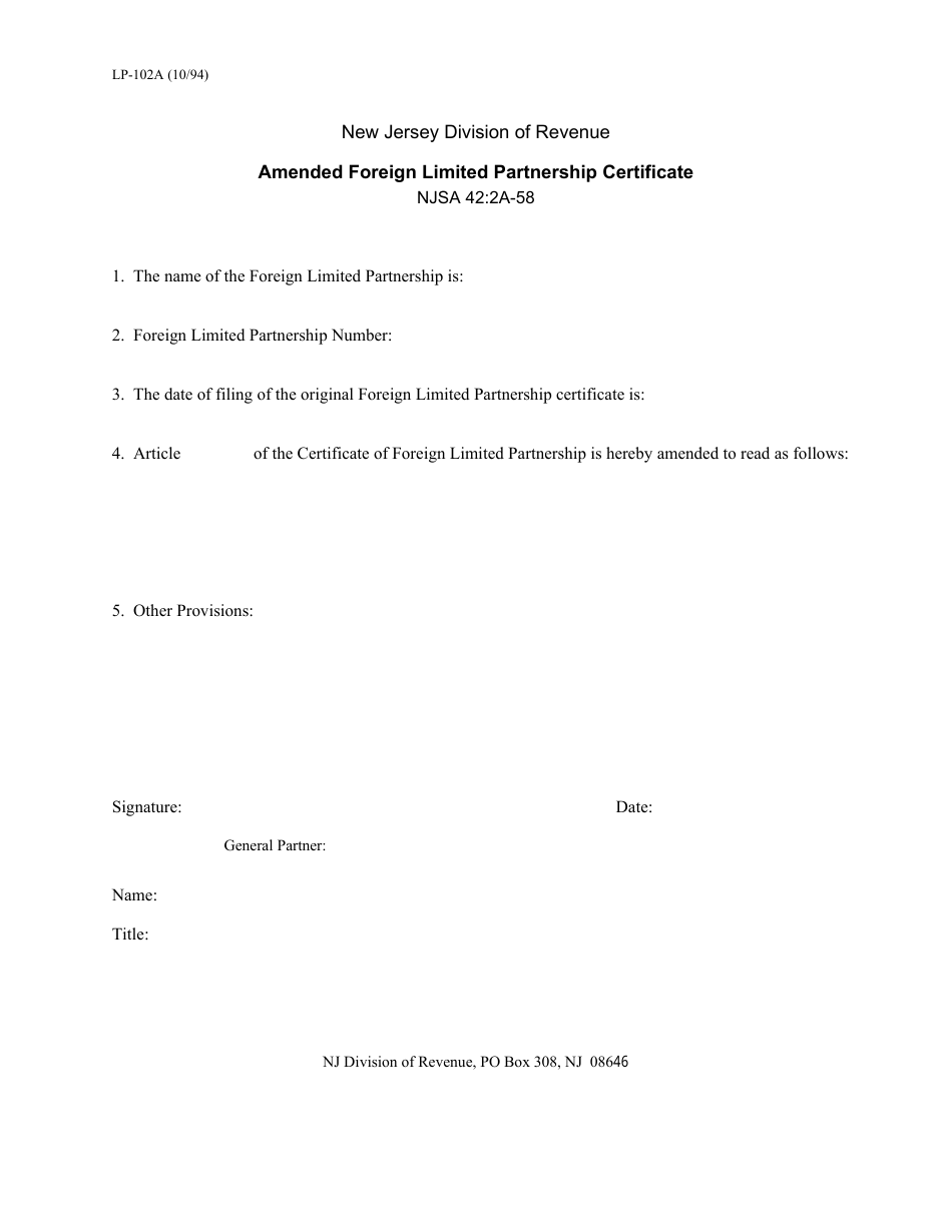 Certificate Of Formation Nj
