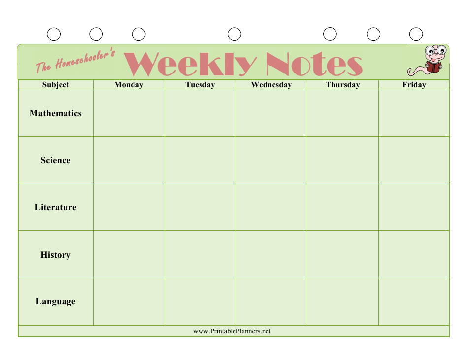 Homeschool Weekly Notes Template Download Printable PDF | Templateroller