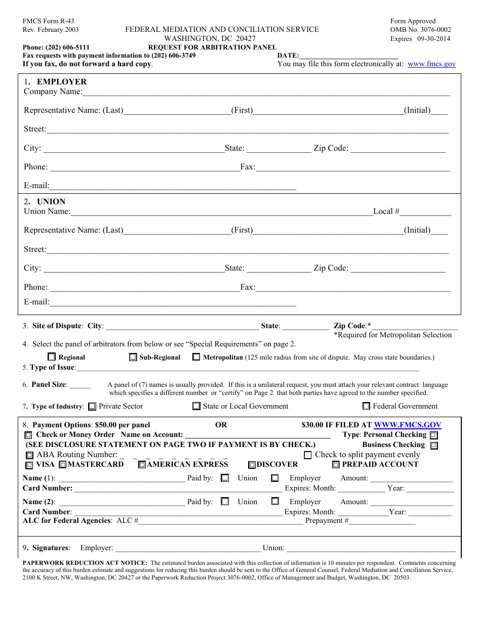 FMCS Form R-43 - Fill Out, Sign Online and Download Fillable PDF ...