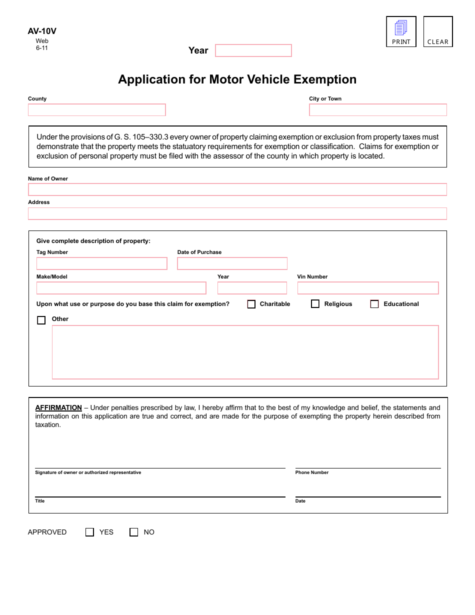 Form AV-10v - Fill Out, Sign Online and Download Fillable PDF, North Carolina | Templateroller
