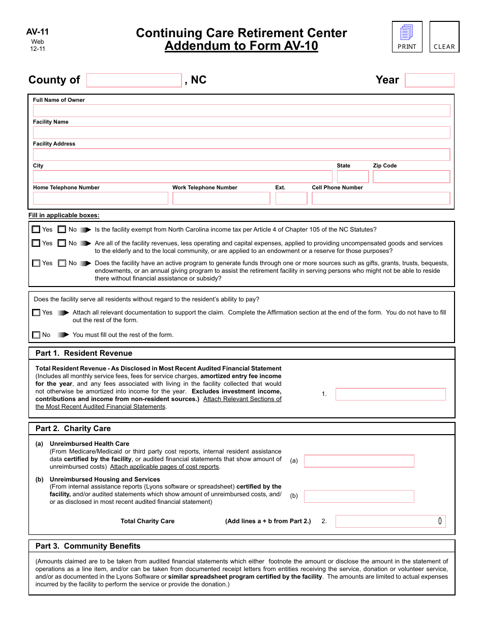 Form AV-11 - Fill Out, Sign Online and Download Fillable PDF, North ...
