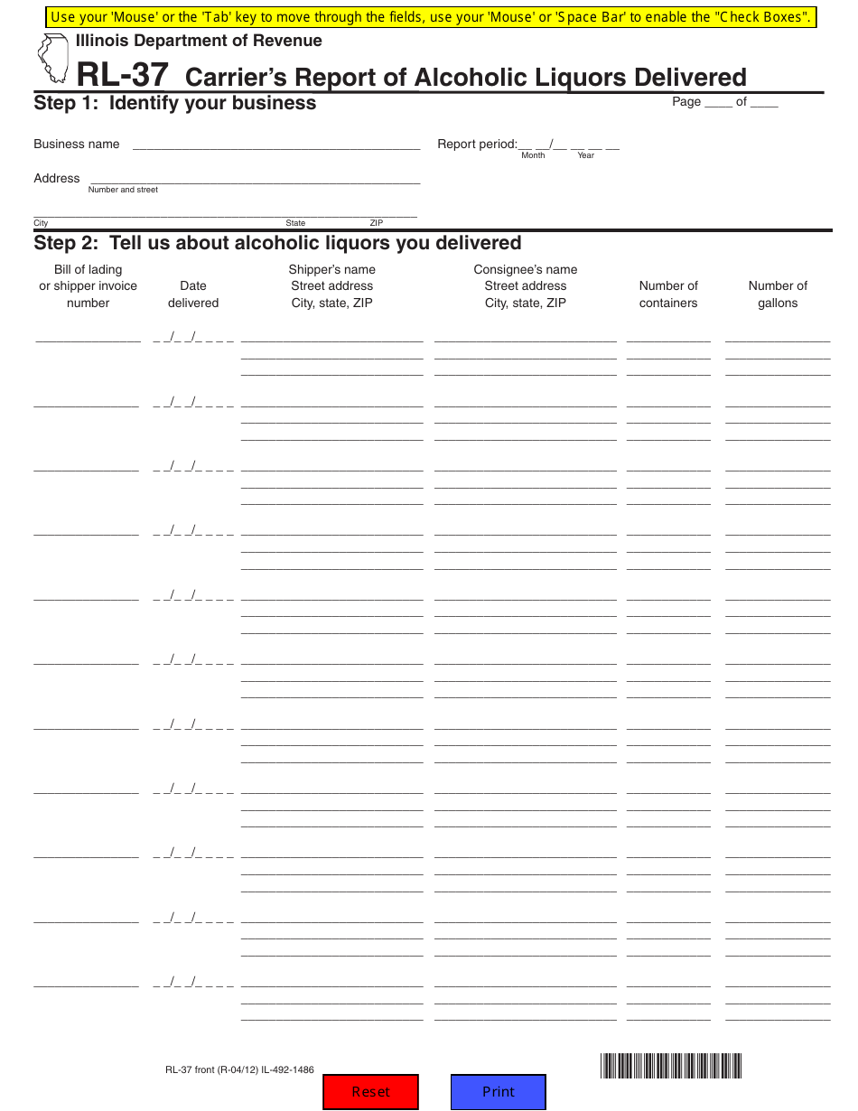 Form RL-37 - Fill Out, Sign Online and Download Fillable PDF, Illinois ...