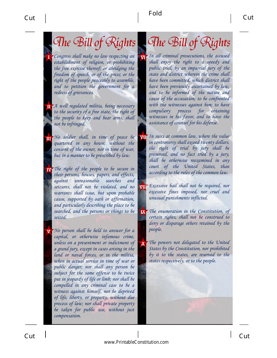 Bill of Rights Bookmark Template Download Printable PDF | Templateroller