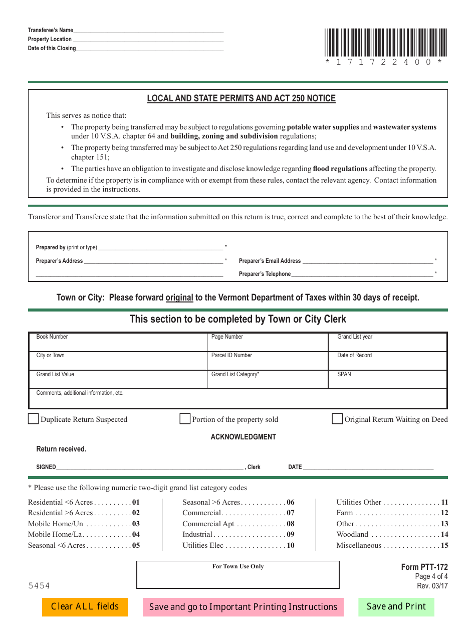VT Form PTT-172 - Fill Out, Sign Online and Download Fillable PDF, Vermont | Templateroller