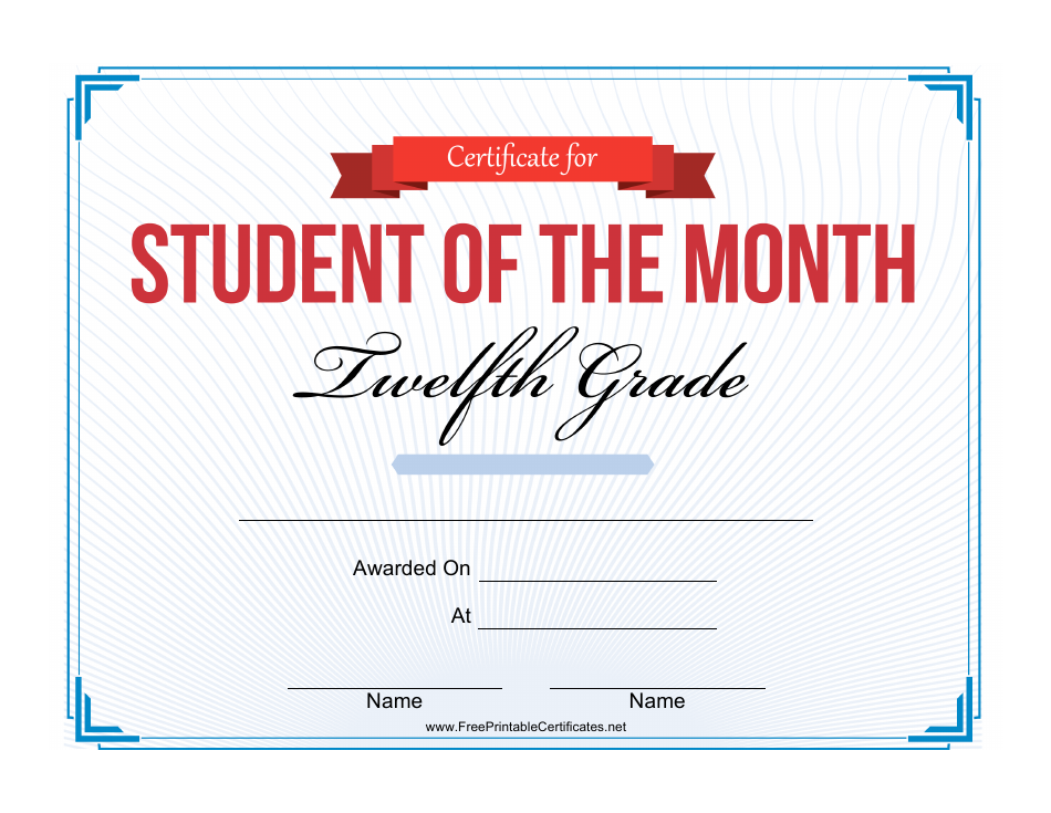 12th Grade Student of the Month Certificate Template Download Printable ...