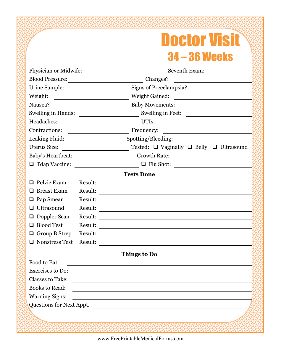 Pregnancy Journal Template - 34-36 Weeks Doctor Visit Download ...