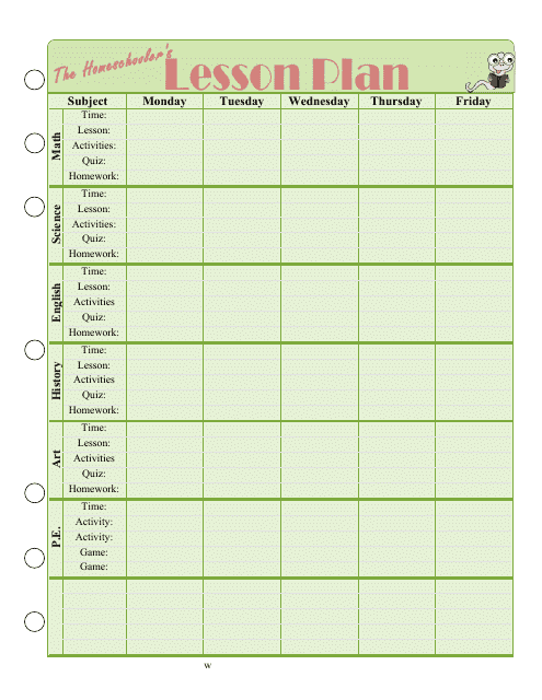 Homeschool Weekly Lesson Plan Template Download Printable PDF 