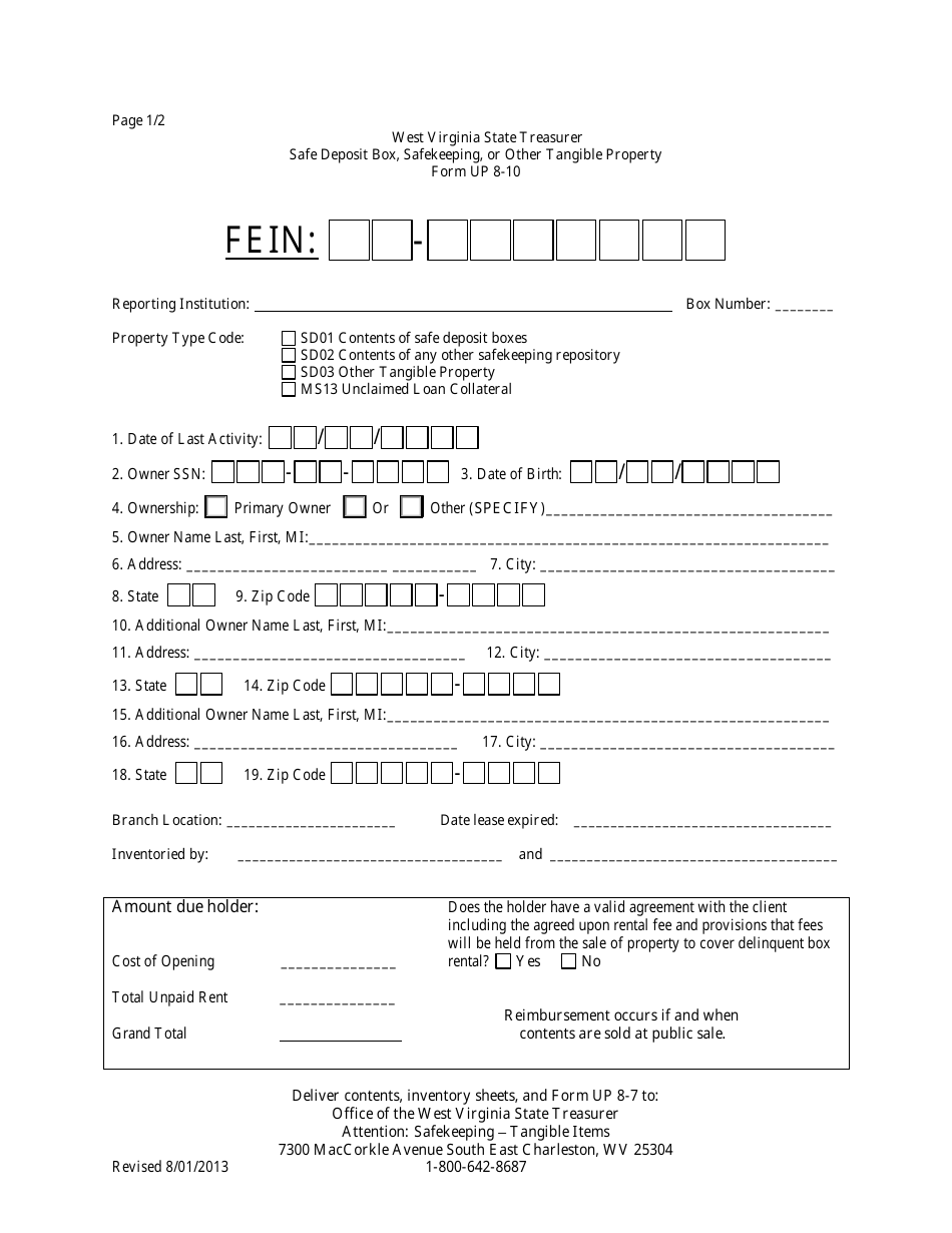 Form UP8-10 - Fill Out, Sign Online and Download Fillable PDF, West ...