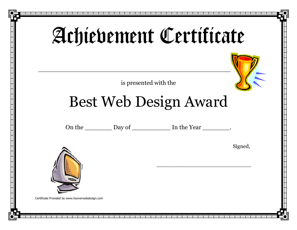 Best Web Design Award Achievement Certificate Template Download ...