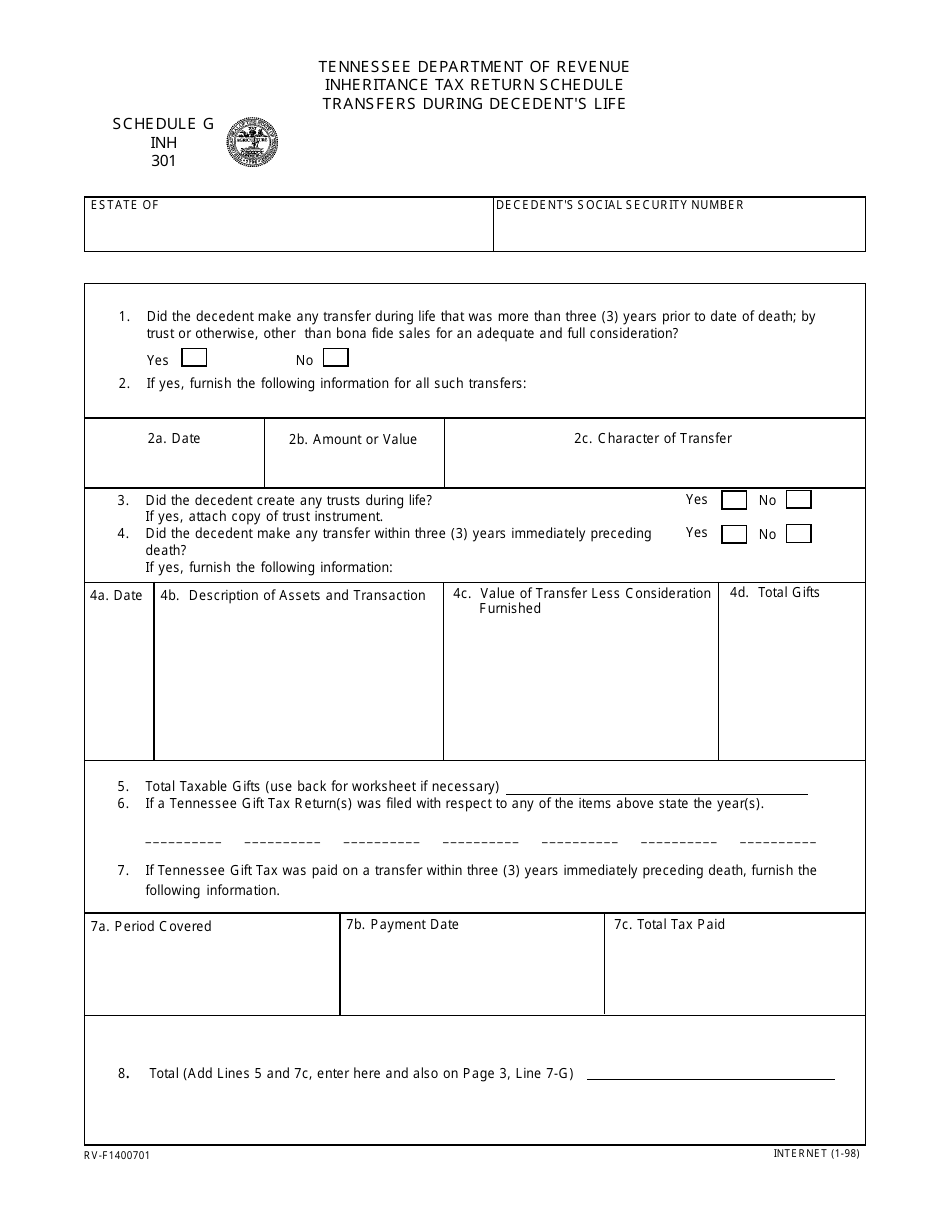 Form INH301 Schedule G - Fill Out, Sign Online and Download Fillable ...
