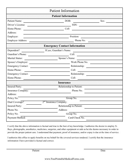 Patient Information Form Download Printable PDF | Templateroller