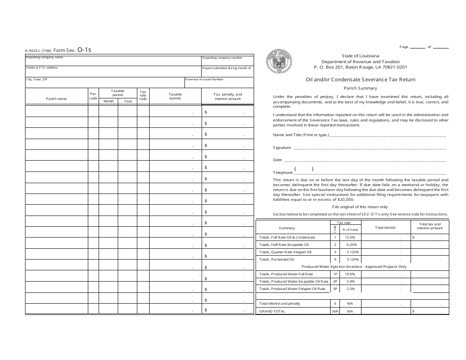 Form R-9023-L (SEV. O-1S) - Fill Out, Sign Online and Download ...