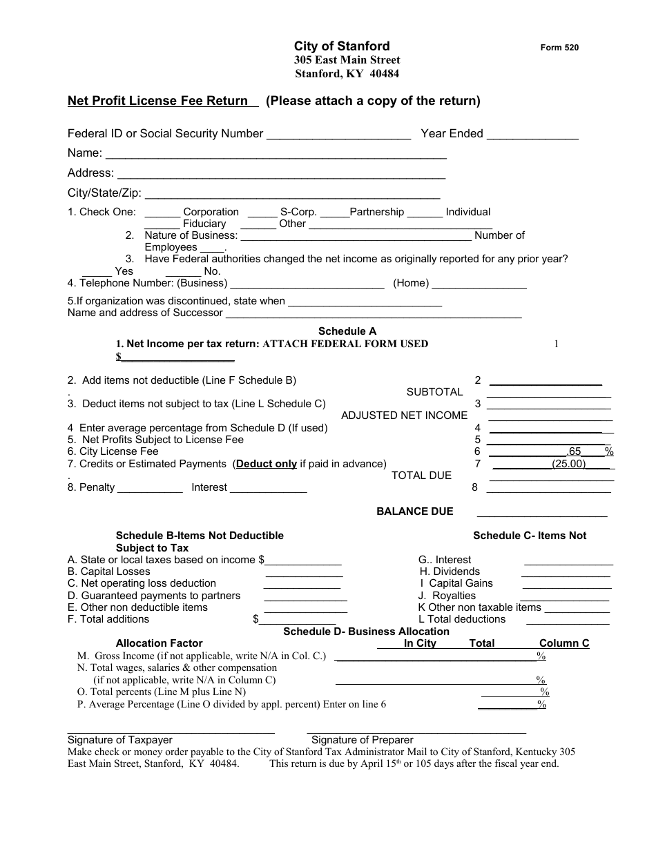 Form 520 - Fill Out, Sign Online and Download Printable PDF, City of ...