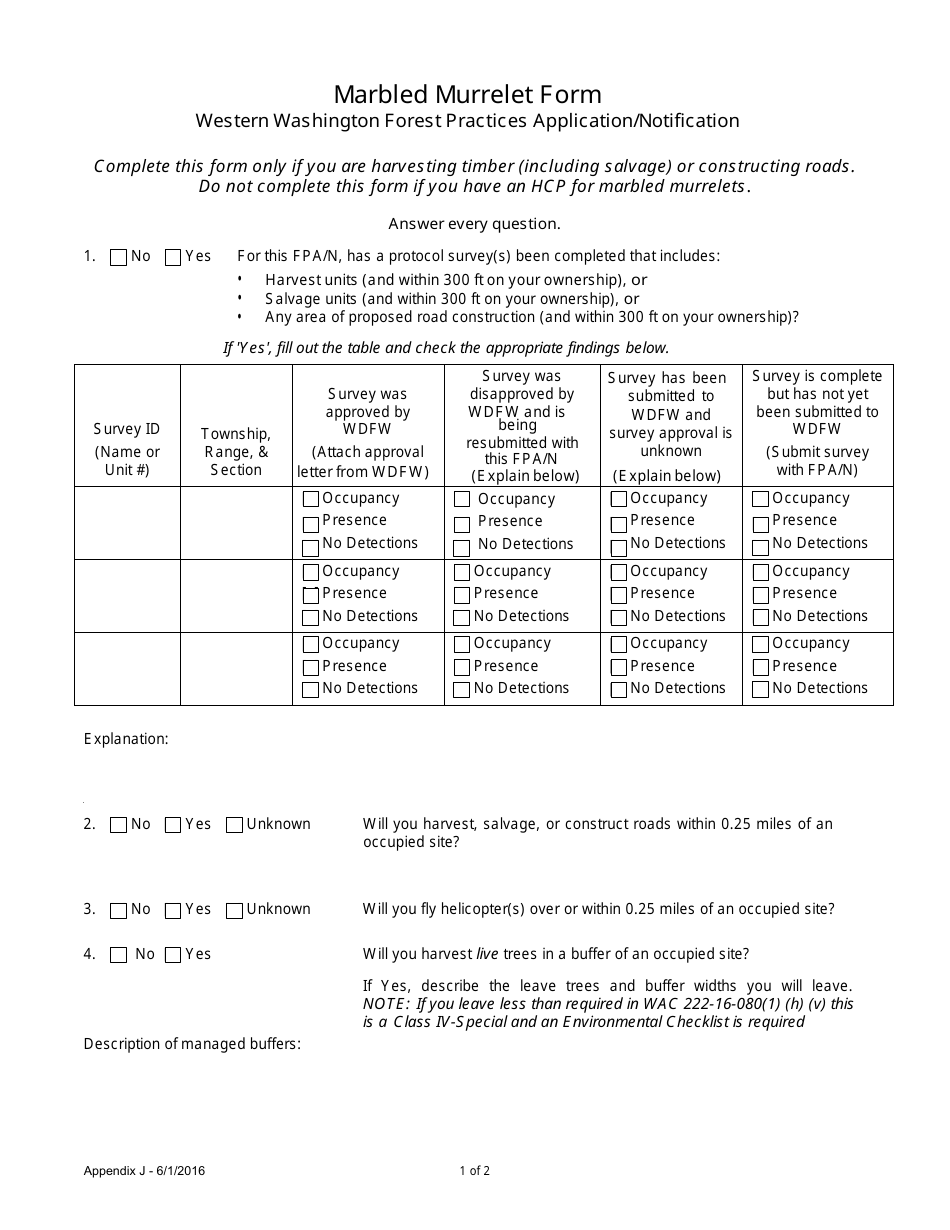 Washington Marbled Murrelet Form - Western Washington Forest Practices ...