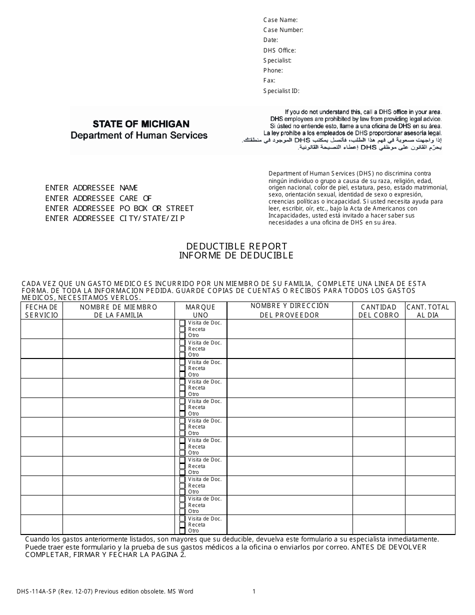 Formulario DHS-114A-SP - Fill Out, Sign Online and Download Printable ...