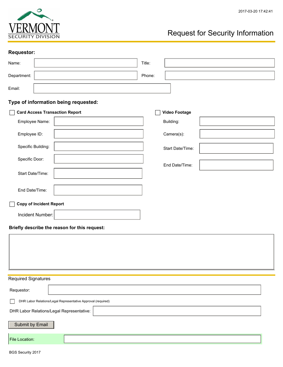 Vermont Request for Security Information - Fill Out, Sign Online and ...