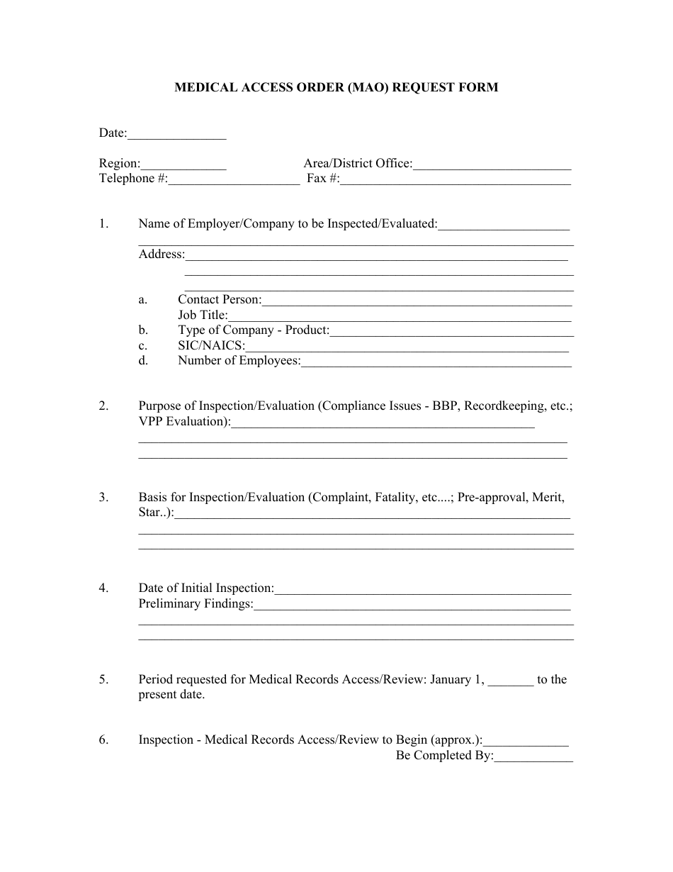 Medical Access Order (Mao) Request Form - Fill Out, Sign Online and ...