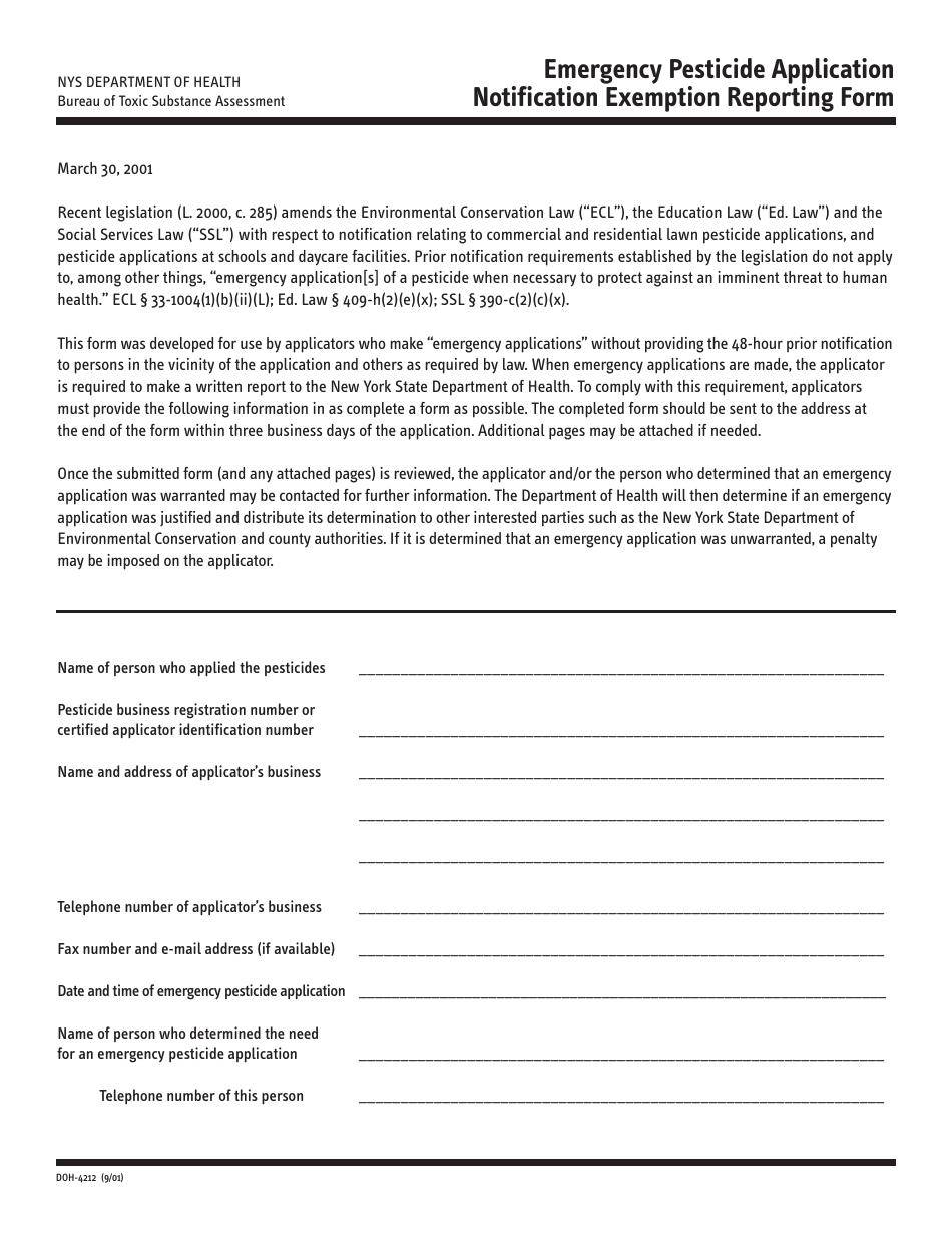 Form DOH-4212 - Fill Out, Sign Online and Download Printable PDF, New ...