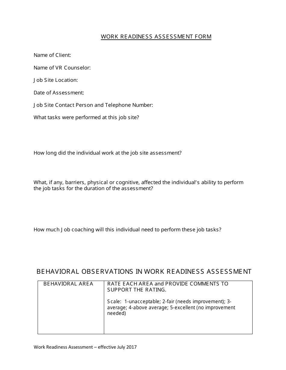 Tennessee Work Readiness Assessment Form - Fill Out, Sign Online and ...