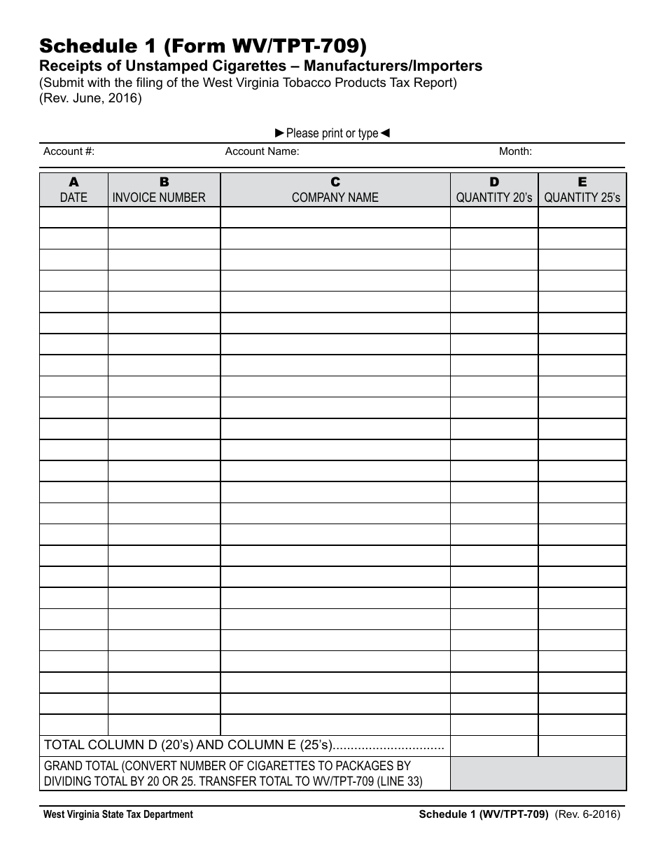 Form WV/TPT-709 Schedule 1 - Fill Out, Sign Online and Download ...
