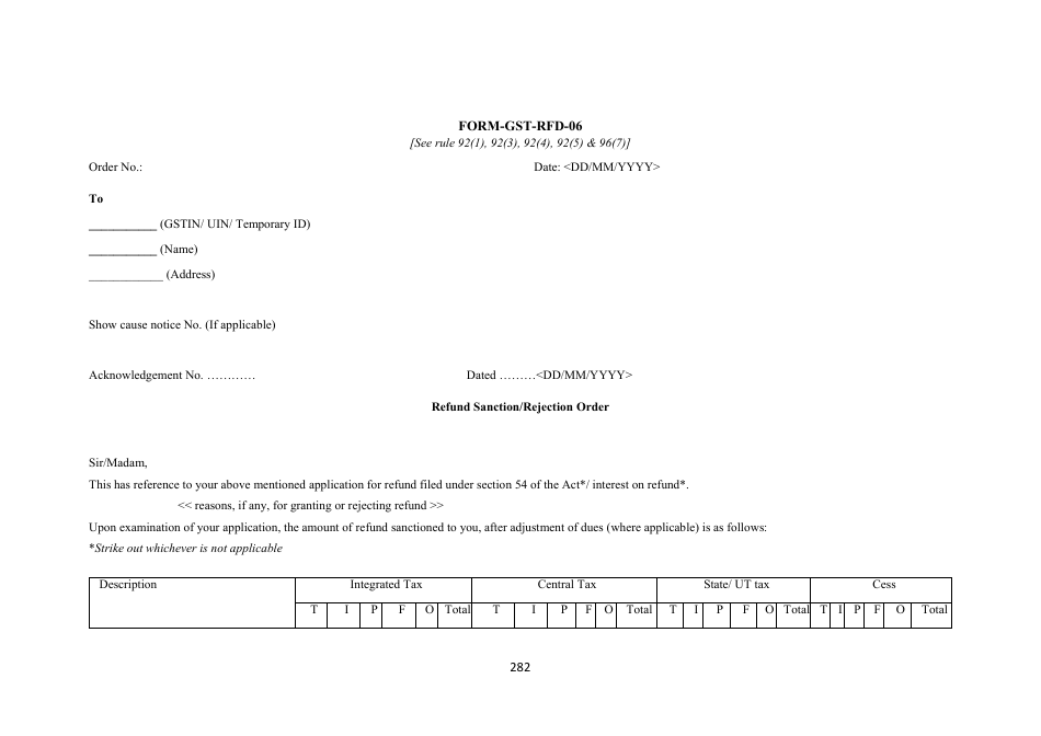 Form GST-RFD-06 - Fill Out, Sign Online and Download Printable PDF ...