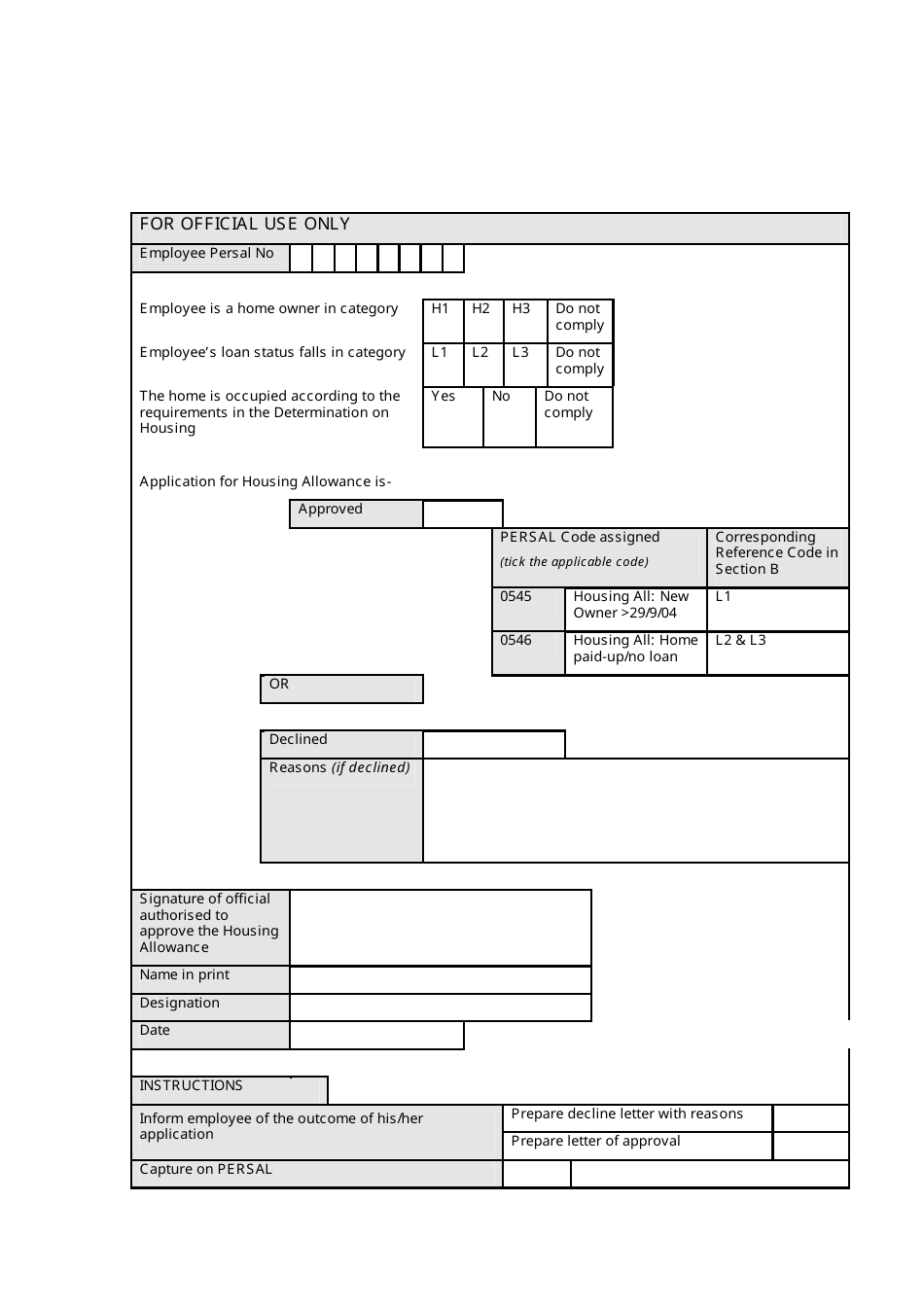 South Africa Housing Allowance Application Form for Home Owners - Fill ...
