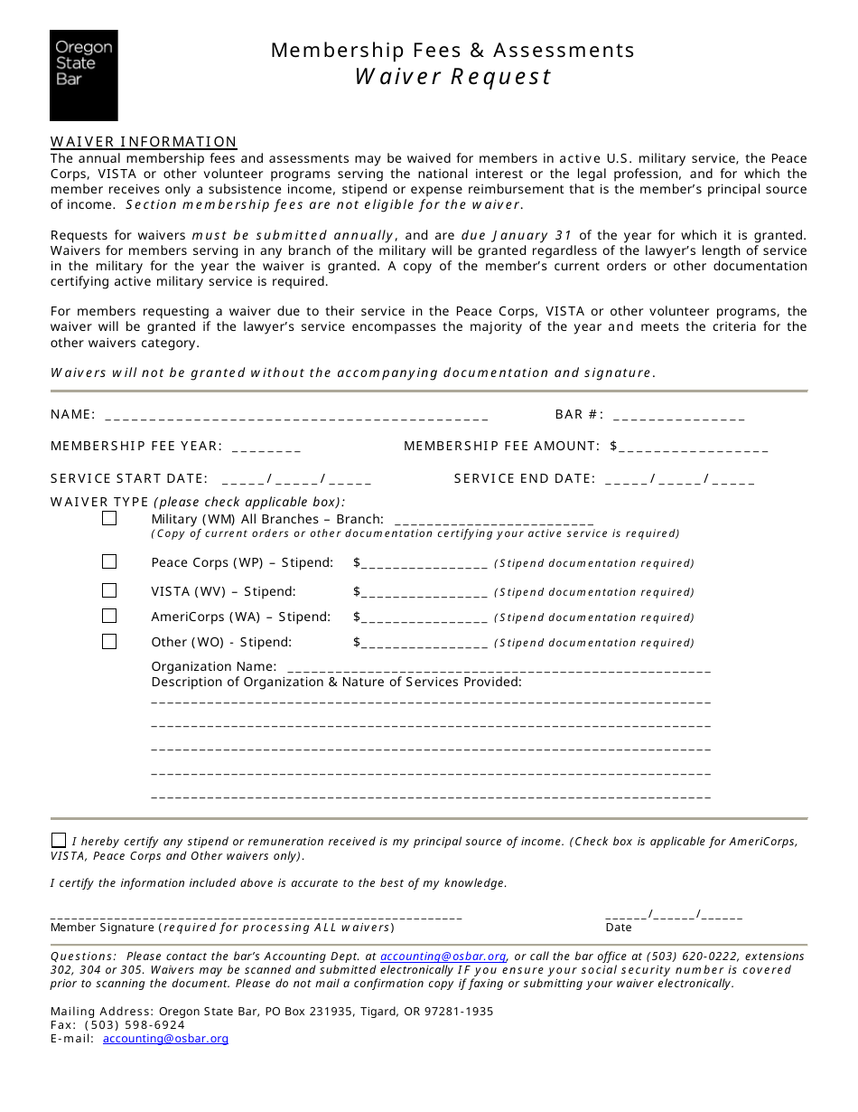 Oregon Military/Other Waiver Request Form - Fill Out, Sign Online and ...